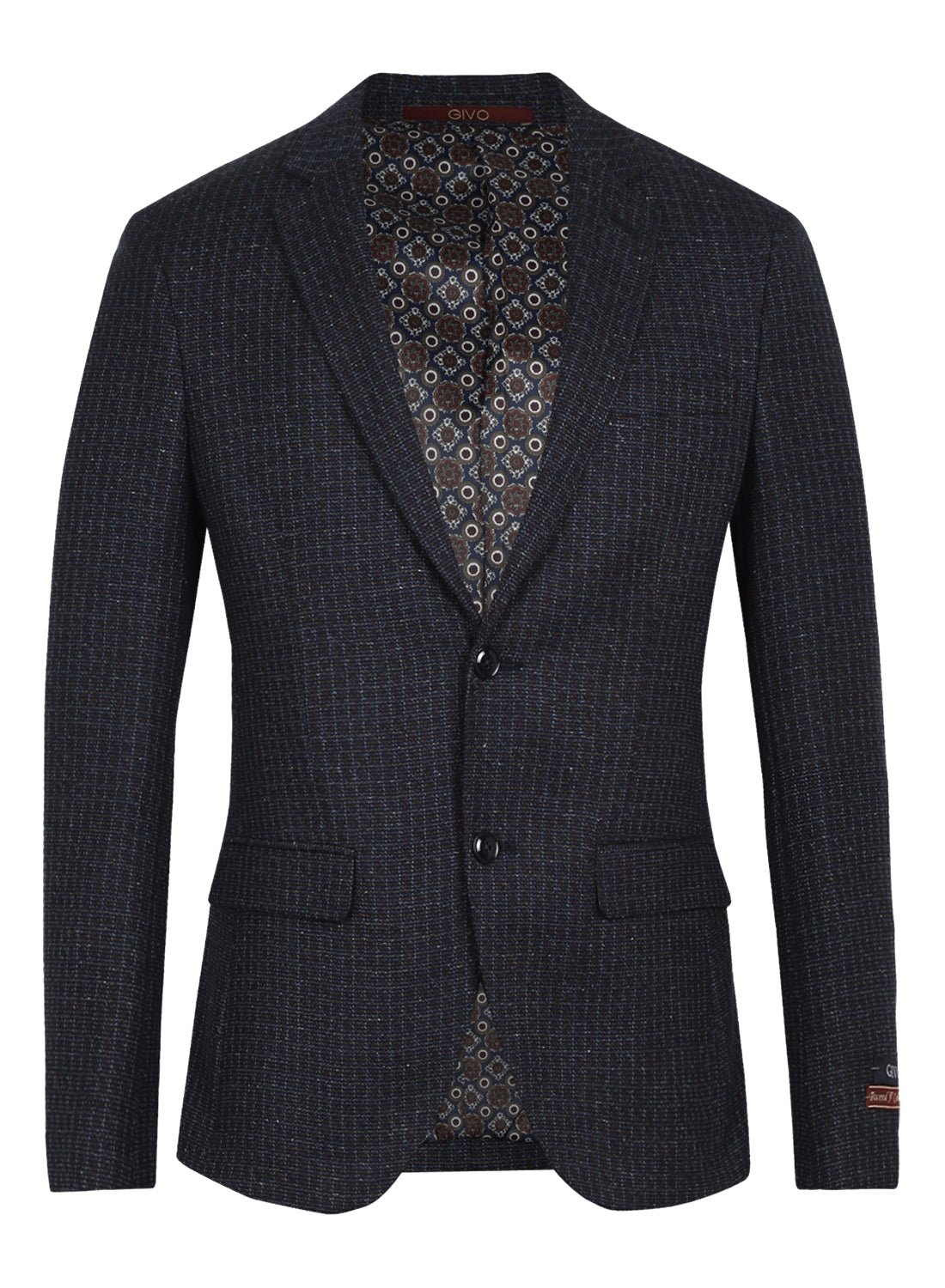 Navy Blue Tweed Notch Collar Jacket