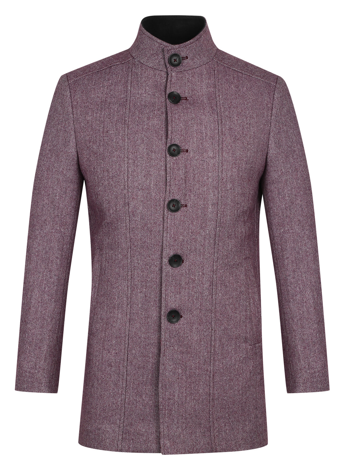 Mauve Tweed Textured High Collar Long Coat