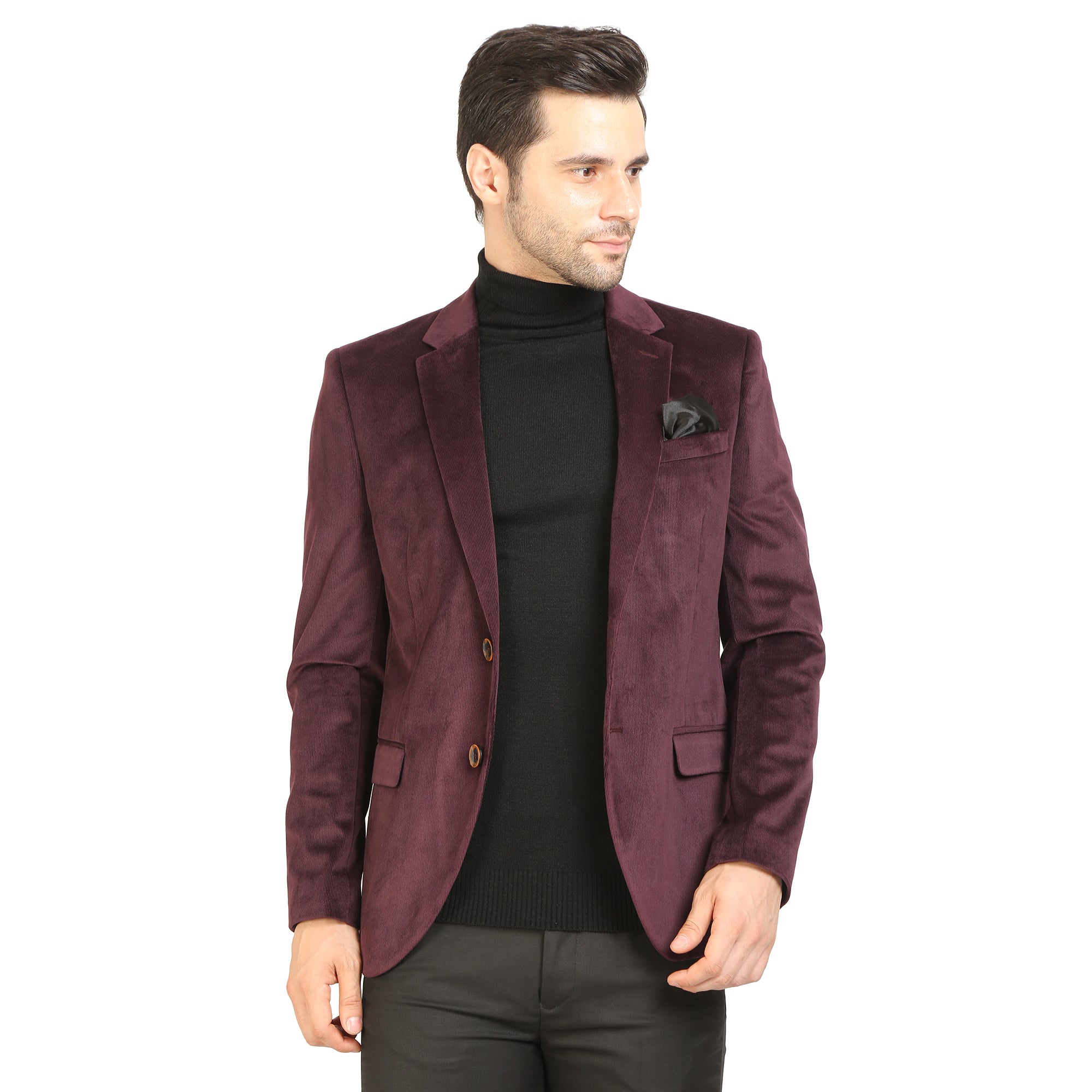 Wine Corduroy Notch Collar Jacket